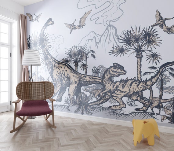 Dino Design Wallpaper for Kids Prehistory Dinosaurs - Etsy