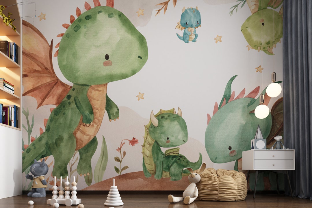 Baby Dinosaurs Removable Wallpaper, Dinosaur Wallpaper, Kids Room ...