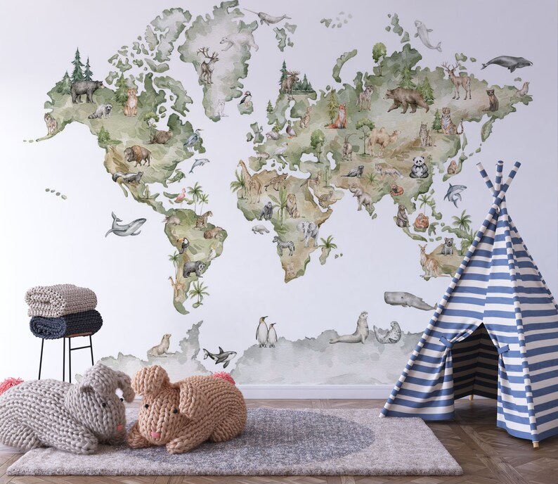Kids Map Wallpaper Peel and Stick Nursery Wallpaper Cartoon - Etsy