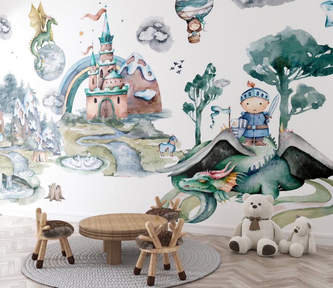 Knight and Dragon Wallpaper Boy Room Wallpaper Castle - Etsy