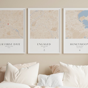 Met Engaged Married Maps, Met Married Home, Set of 3 Maps, Gift for ...