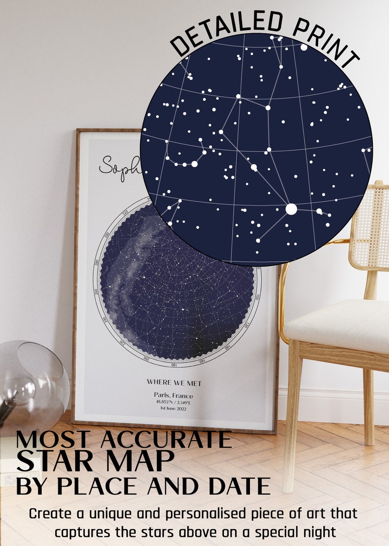 Custom Map of the Stars - Personalized Night Sky Print - Valentine Gift ...