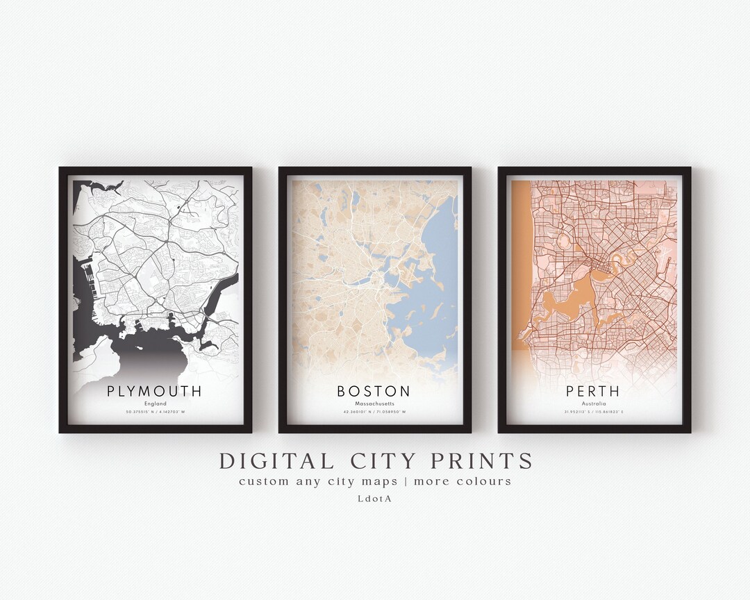 Digital Custom Map Prints, Any Location, Digital City Map, Printable ...