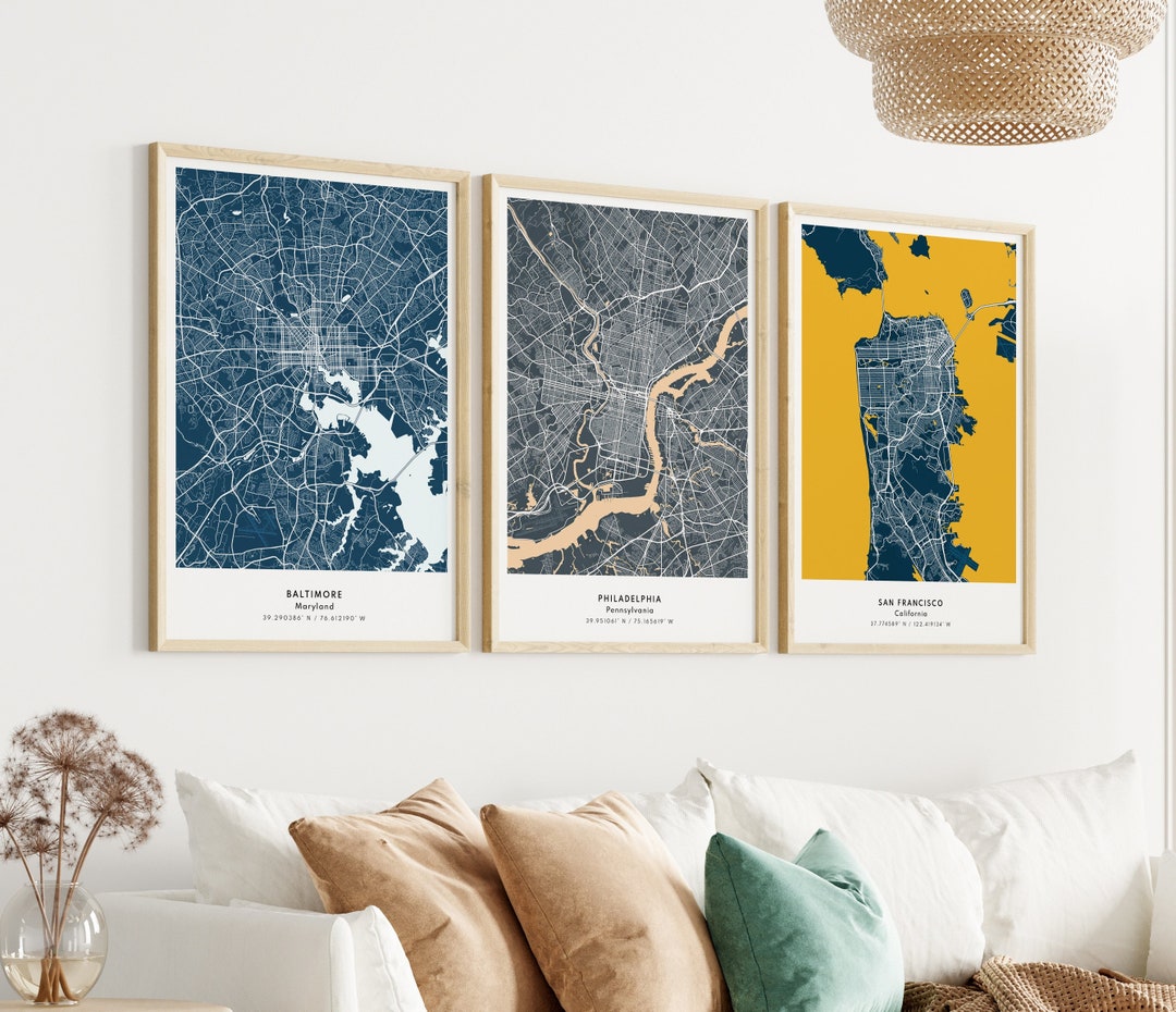 Custom Any City Map Prints, Personalised Wall Art, Posters 3 for 2 ...