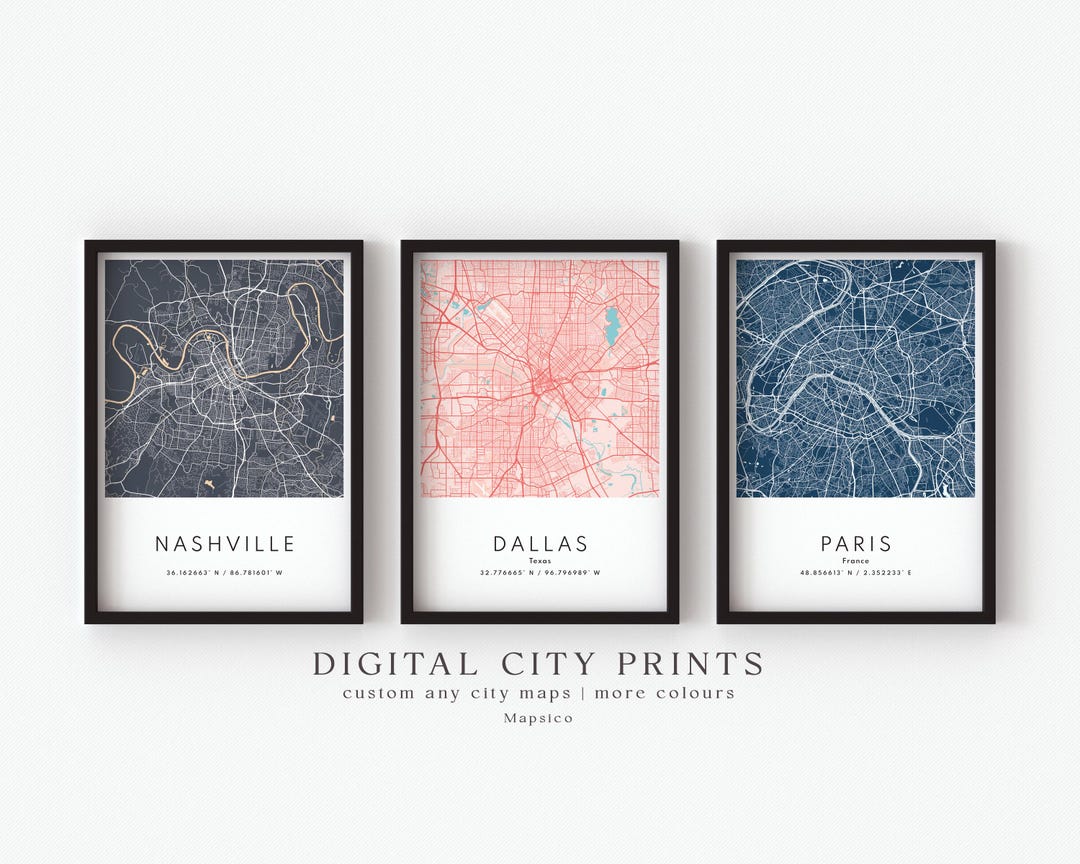 Custom Digital City Map Print, Personalized Hometown Art, Home Office ...