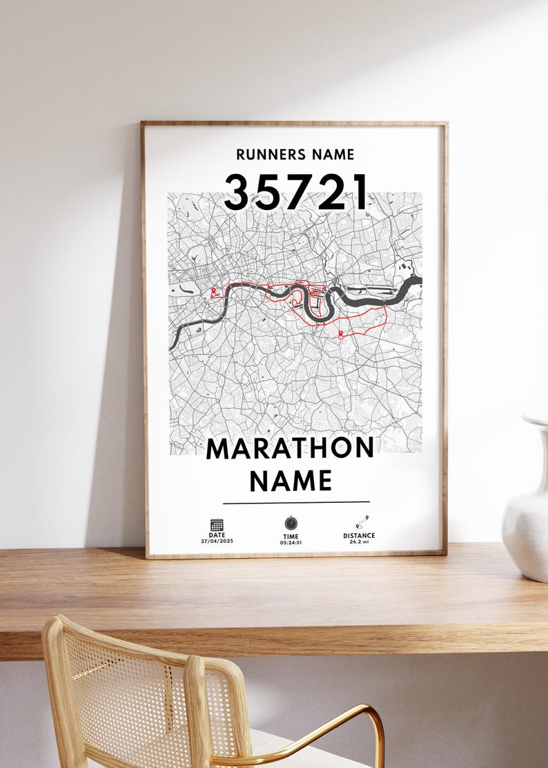 Personalised Marathon Map • Custom Race Route Print • Marathon Finisher ...