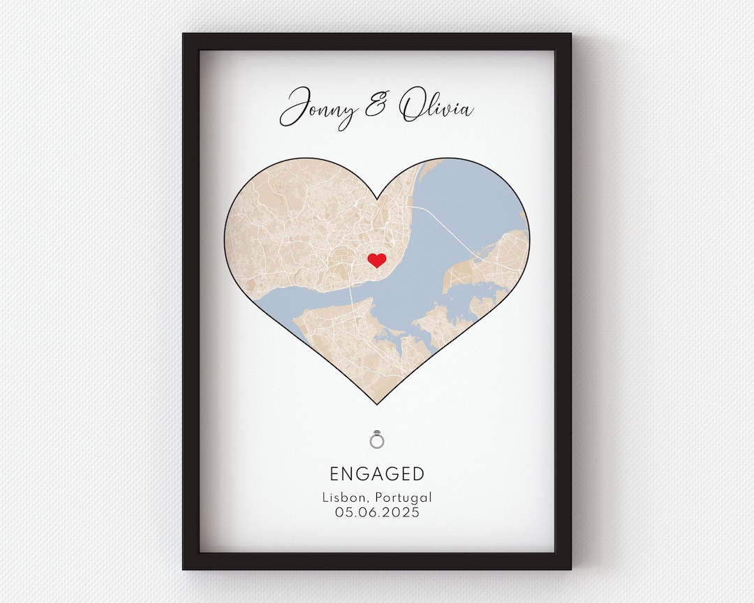 Personalized Couple Map: Engagement Gift, Map Prints Any Location, City ...
