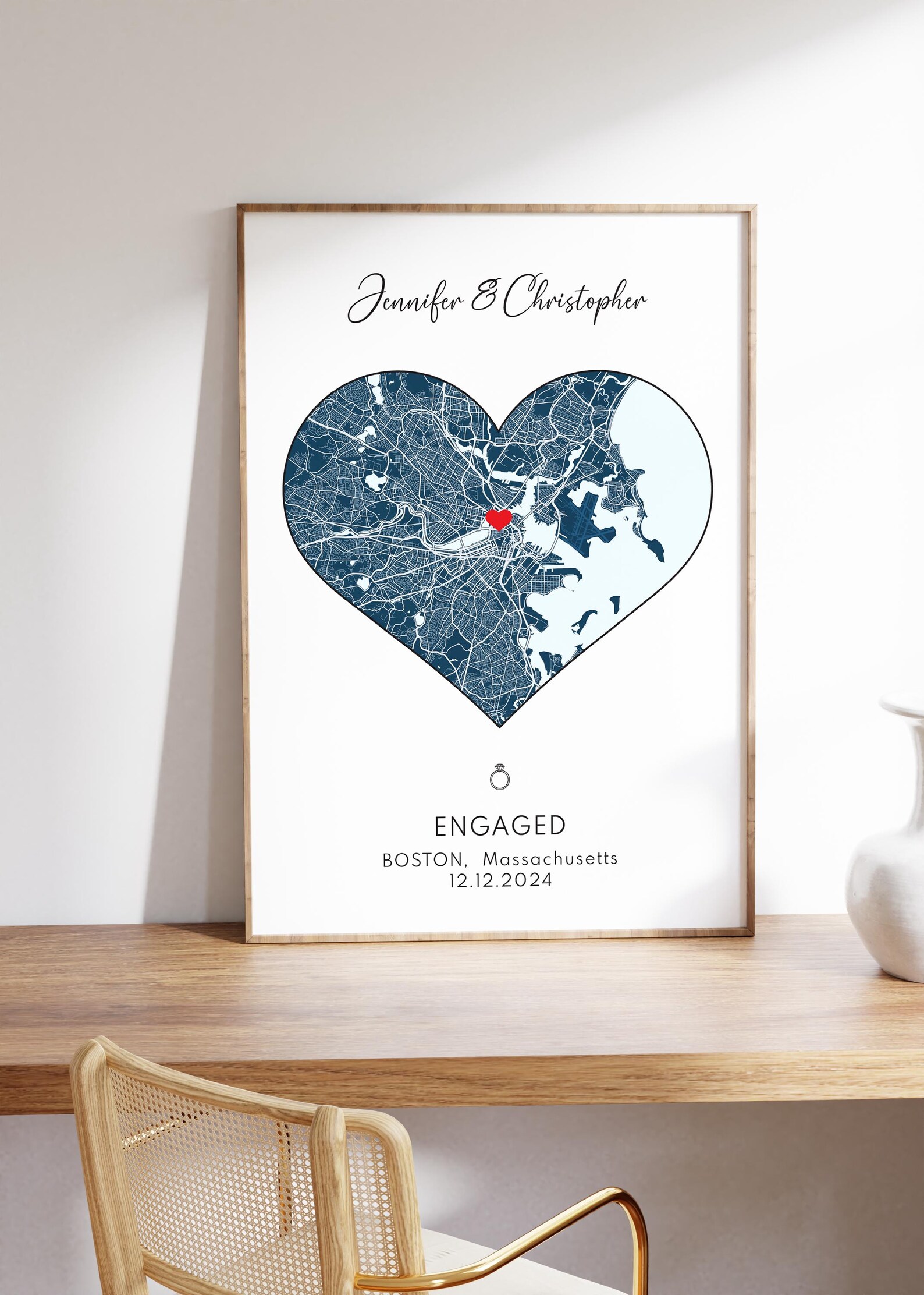 Custom Engagement Map Print – Personalized Engagement Gift for Couple ...