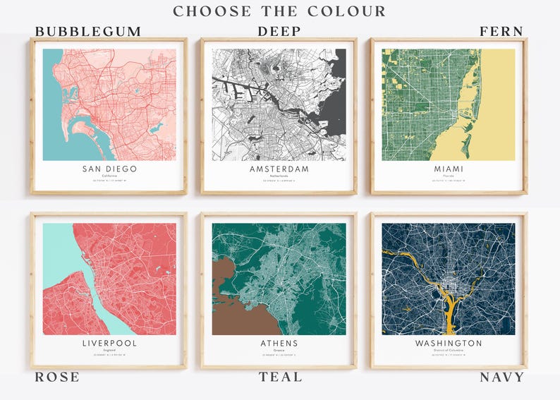 Personalised Map Prints, Square Print City Wall Art Decor, Personalised ...