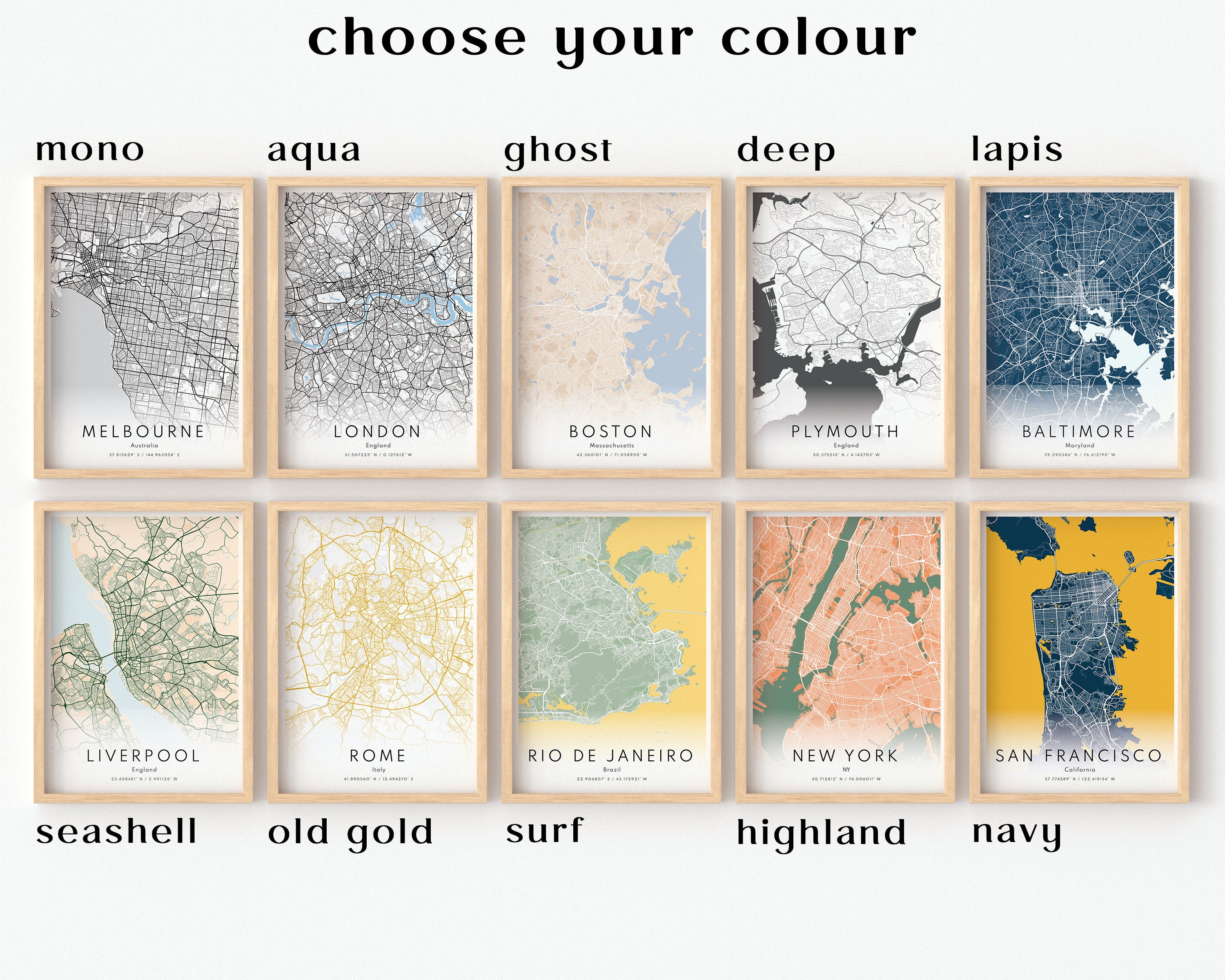 Set of 3 Custom Maps, City Map Prints, Custom Map Print, Custom Any ...