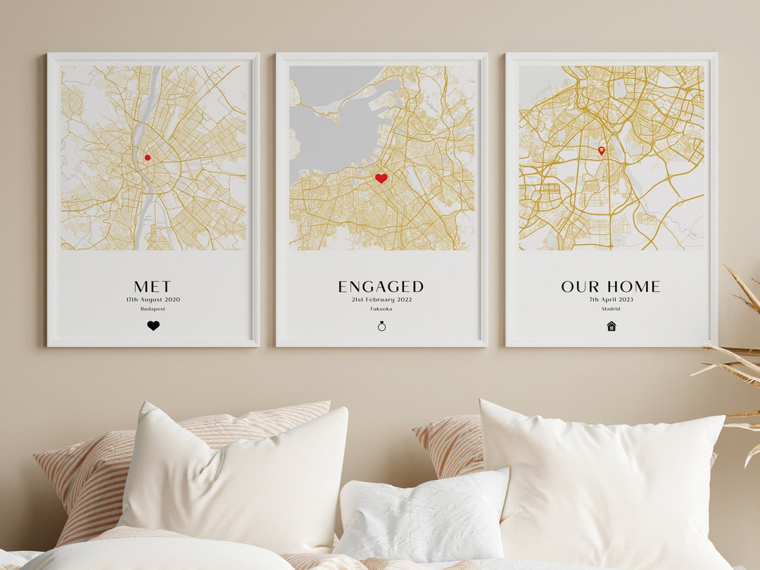 Met Engaged Married Maps, Met Married Home, Set of 3 Maps, Gift for ...