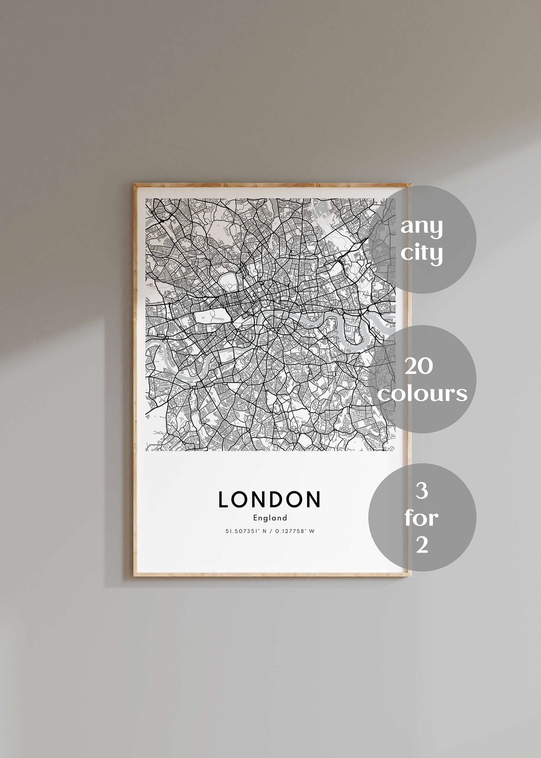 London City Map Print, Custom Map Print, Any City Poster, Personalised ...