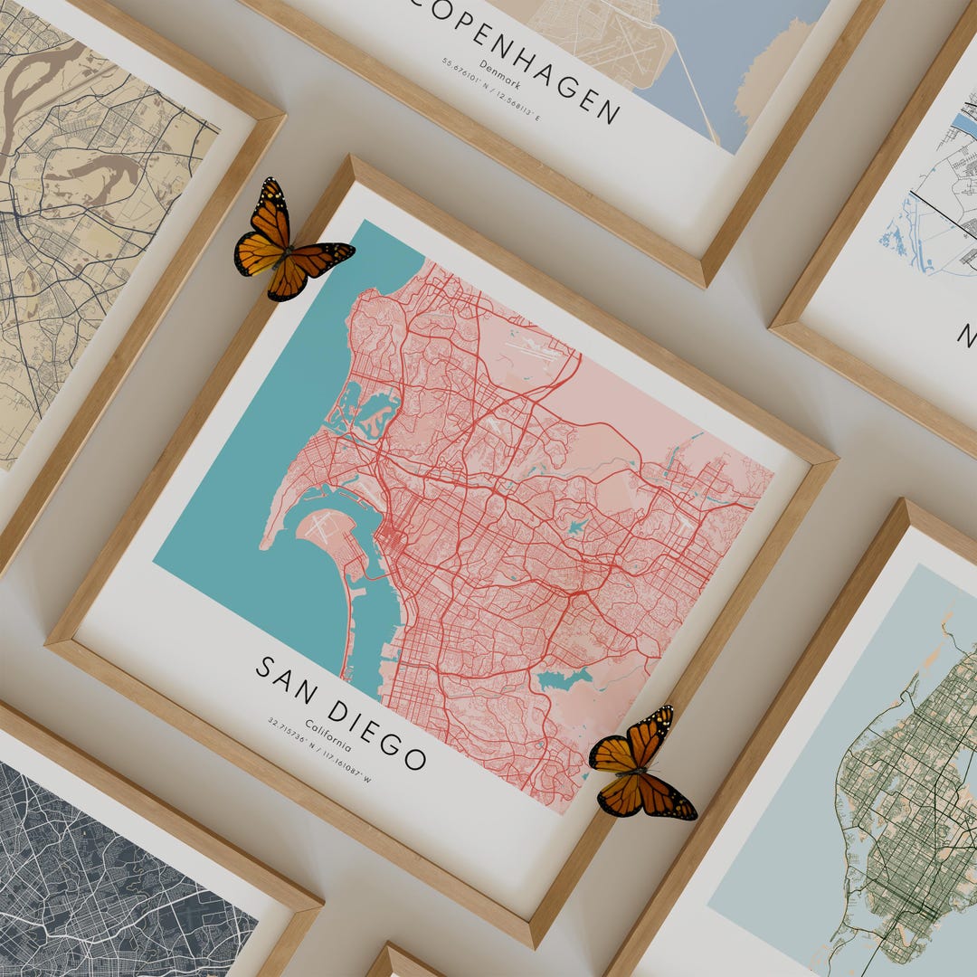 Personalised Map Prints, Square Print City Wall Art Decor, Personalised ...