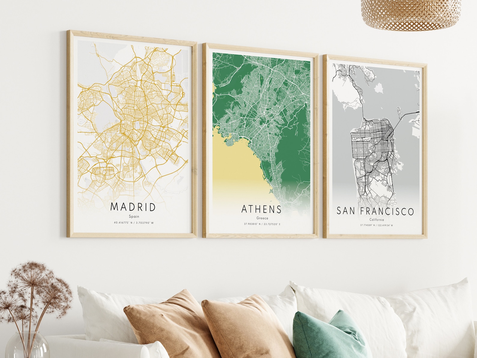 Set of 3 Custom Maps, City Map Prints, Custom Map Print, Custom Any ...