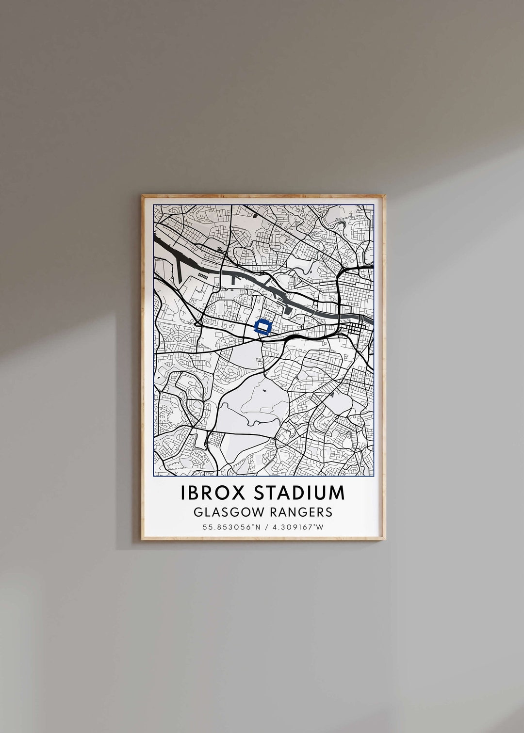Ibrox Stadium Map Art Print: Glasgow Rangers FC Gift - Etsy