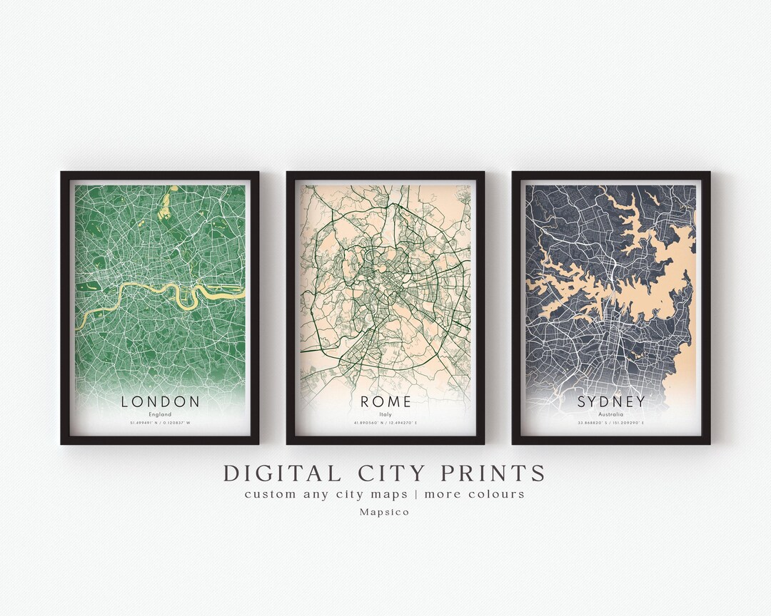 Digital Custom City Maps, Any City Map Hometown Print, Personalized ...