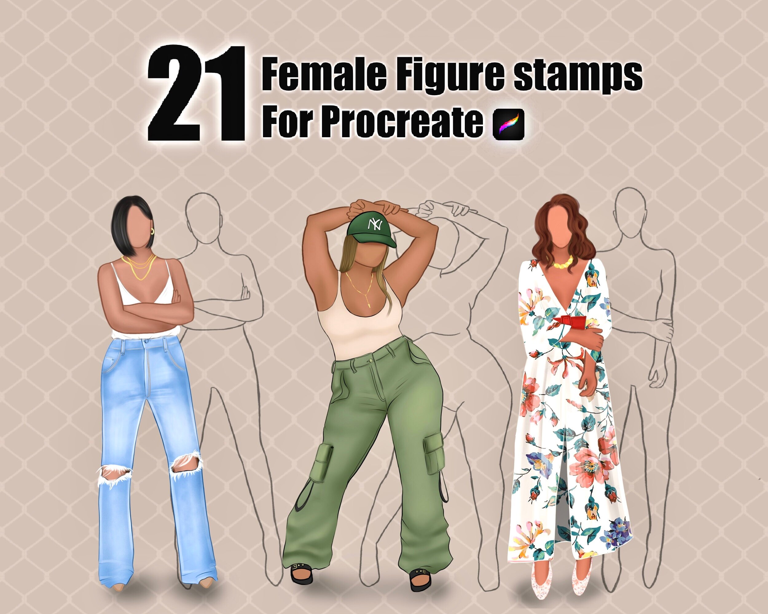 Procreate Figure Stamps,realistic Body Poses Stamp,body Brush,female ...