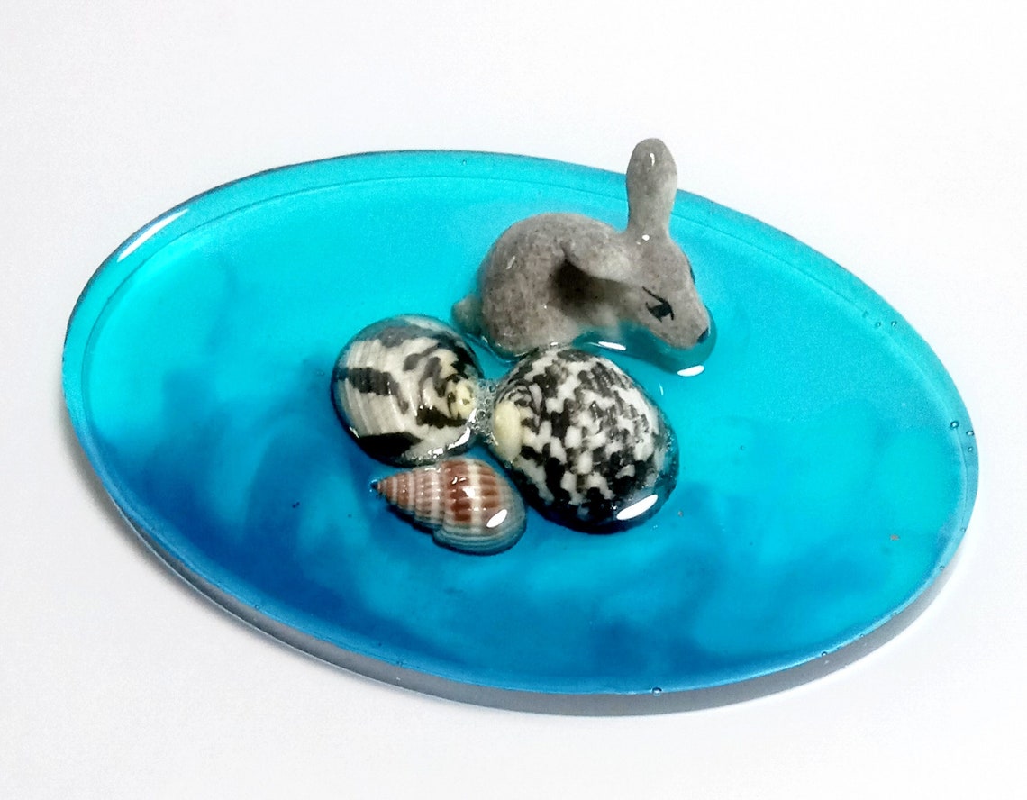 Rabbit Resin, Sea Resin Art, Small Trinket Tray, Rabbit Decoration, 3d ...