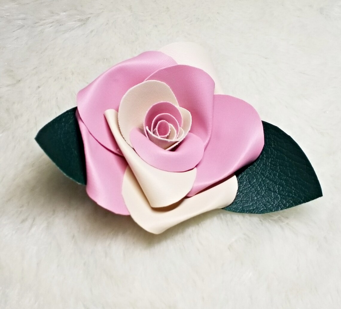 Fake Leather Rose, Pink Beige Rose Brooch, Faux Leather Floral, Flower ...