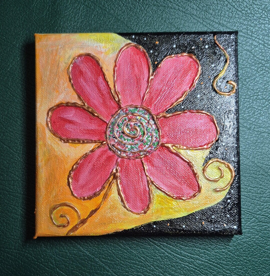 3d Flower Painting, Red Flower Original Acrylic Painting on Canvas ...