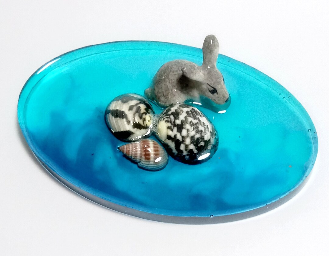 Rabbit Resin, Sea Resin Art, Small Trinket Tray, Rabbit Decoration, 3d ...