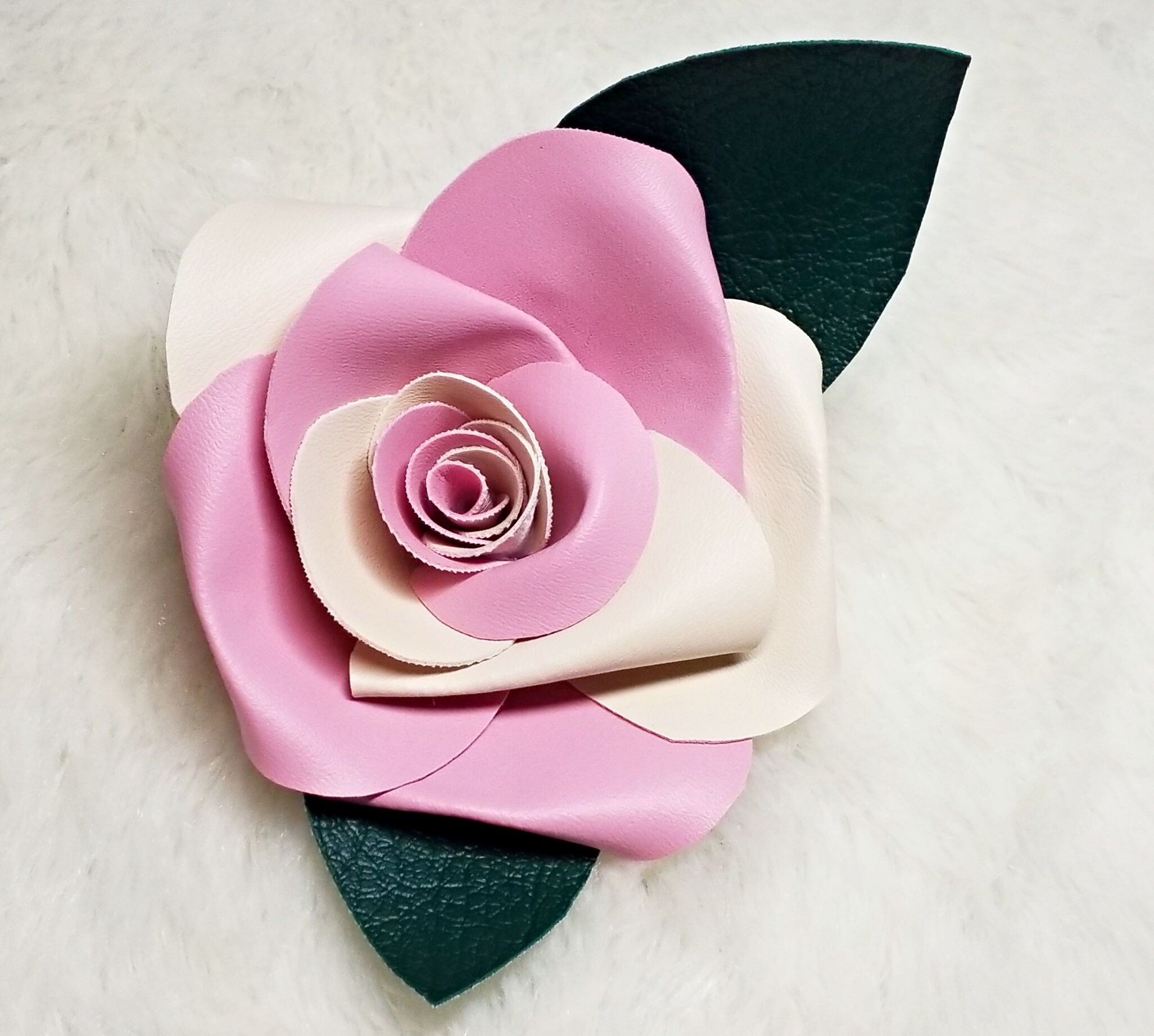 Fake Leather Rose, Pink Beige Rose Brooch, Faux Leather Floral, Flower ...