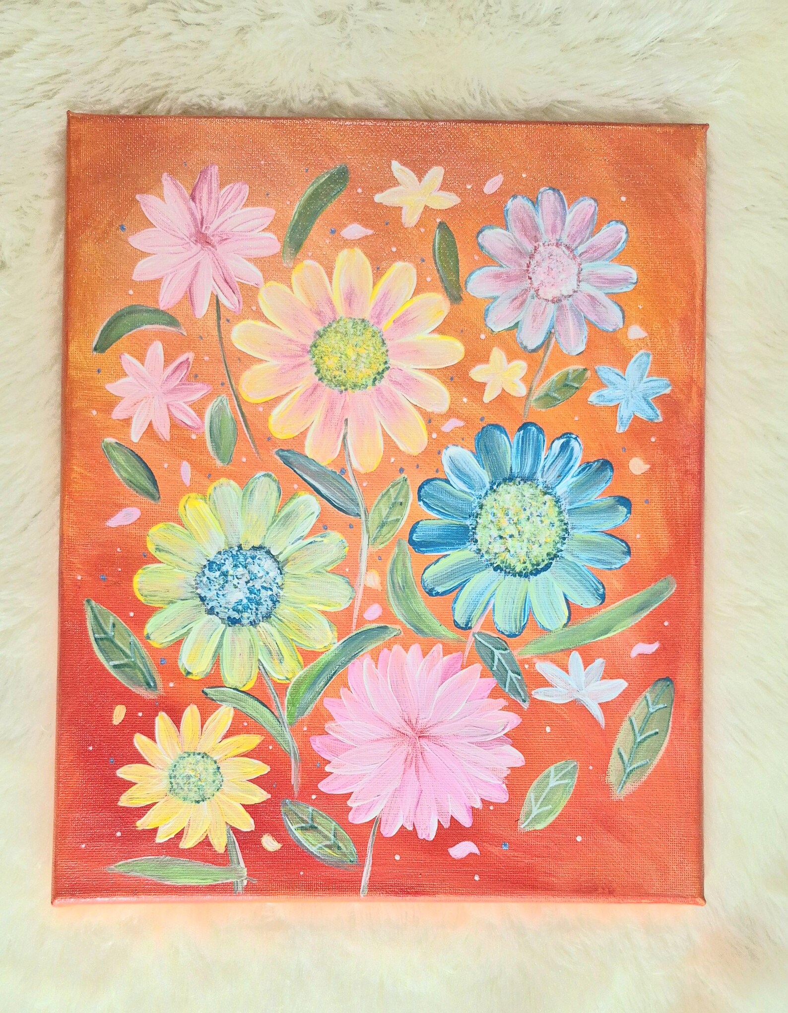 Daisy Paintings, Floral Art 25x30 Cm., Original Acrylic Painting on ...
