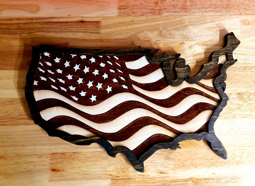 American Flag Wooden Sign USA Shaped Wall Art - Etsy