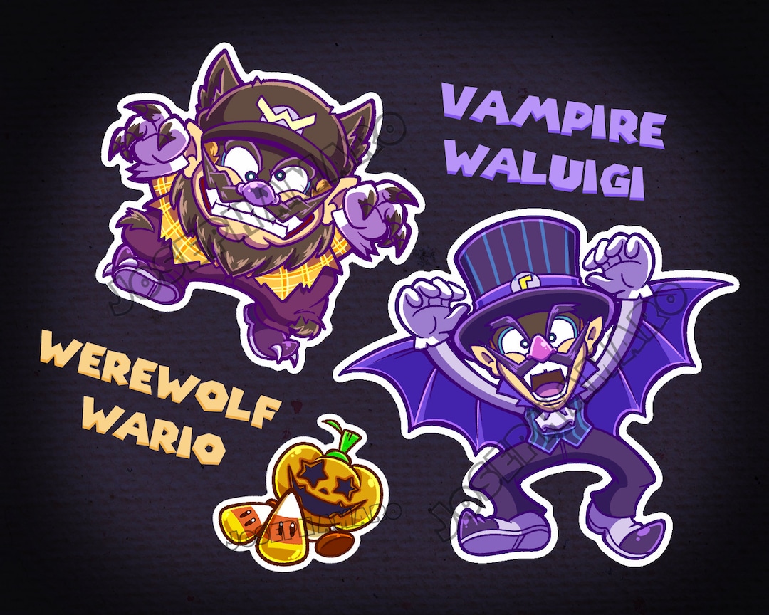 Nintendoween: Werewolf Wario and Vampire Waluigi Sticker Set - Etsy