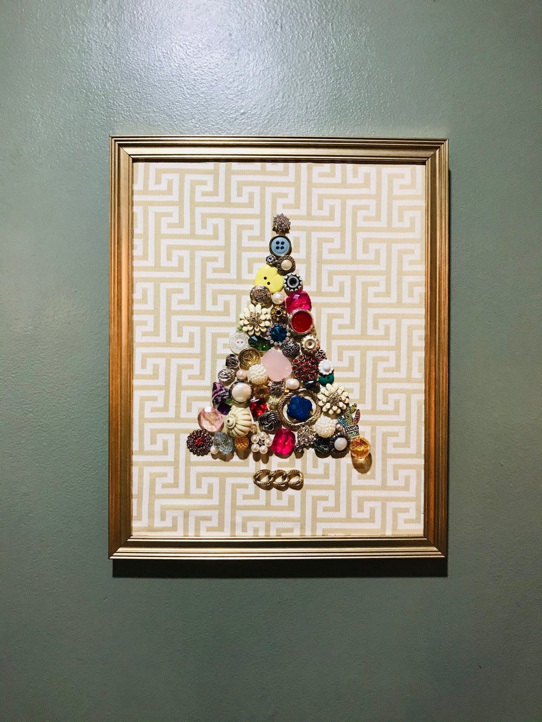 Vintage Jewelry Christmas Tree Collage - Framed Wall Hanging 15in X ...