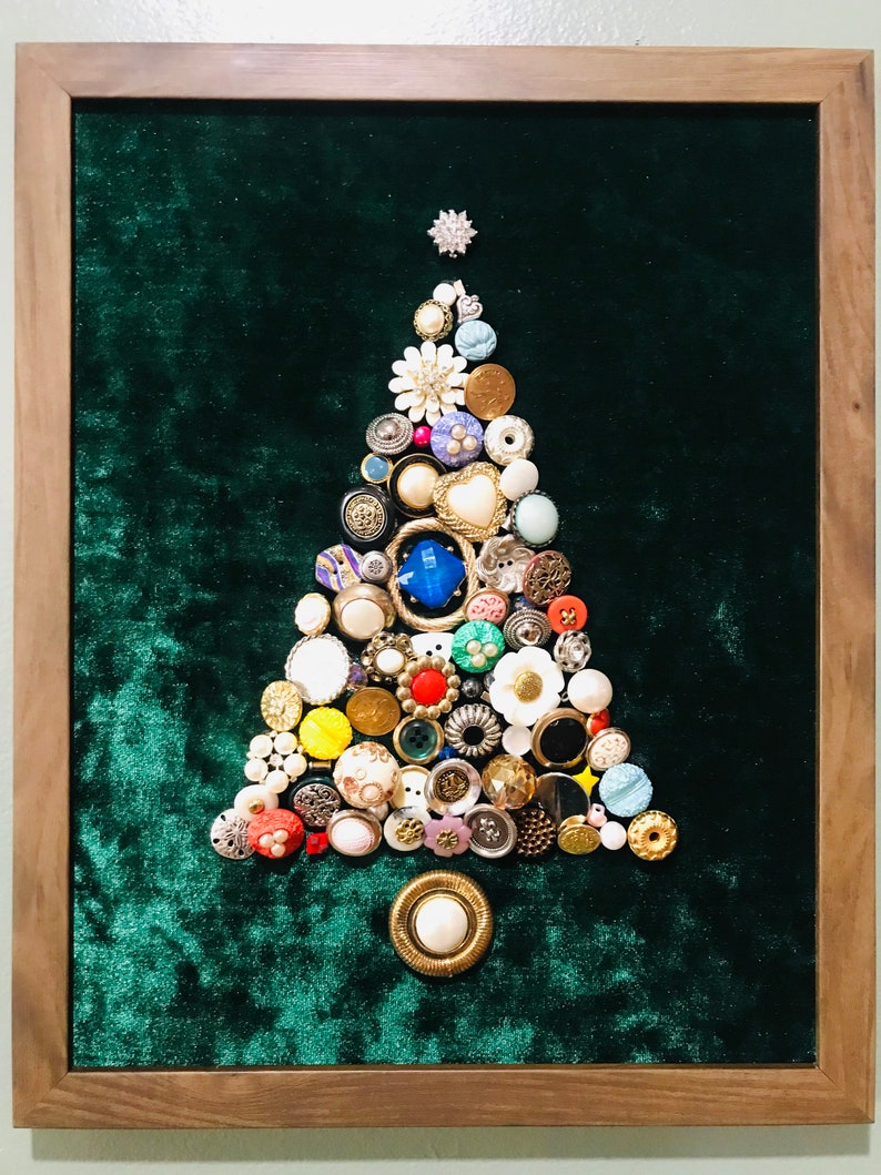Vintage Jewelry Christmas Tree Collage - Framed Wall Hanging 15in X ...