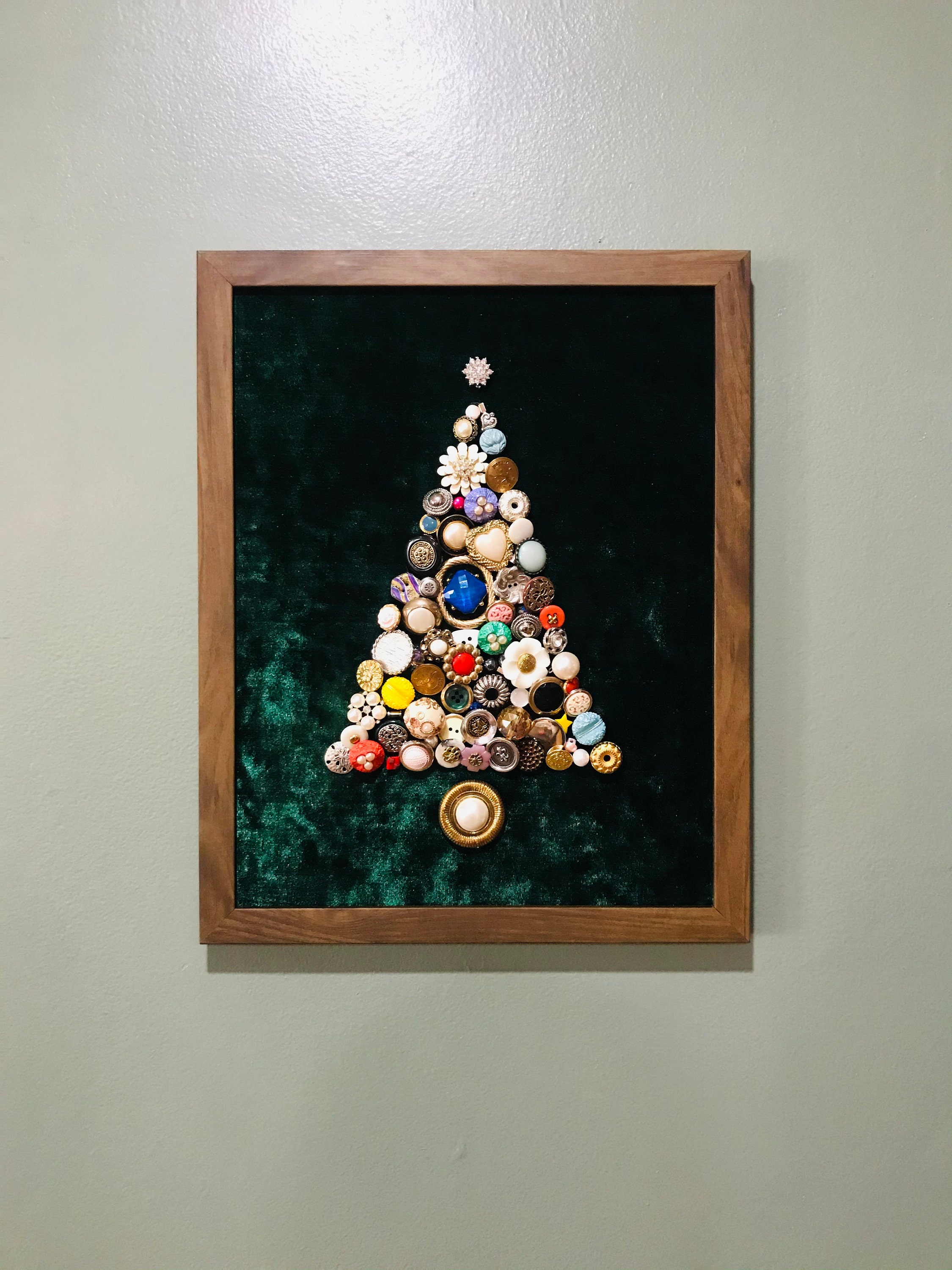 Vintage Jewelry Christmas Tree Collage - Framed Wall Hanging 15in X ...