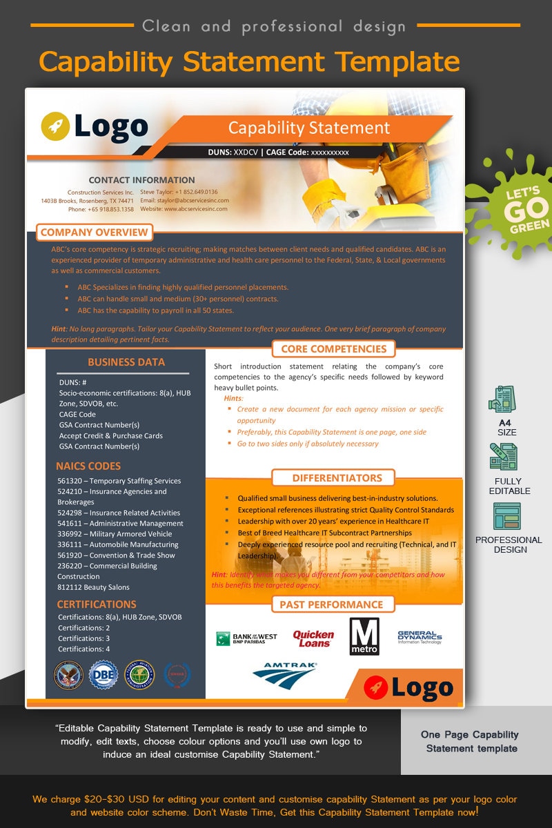 Construction Capability Statement Template - Etsy