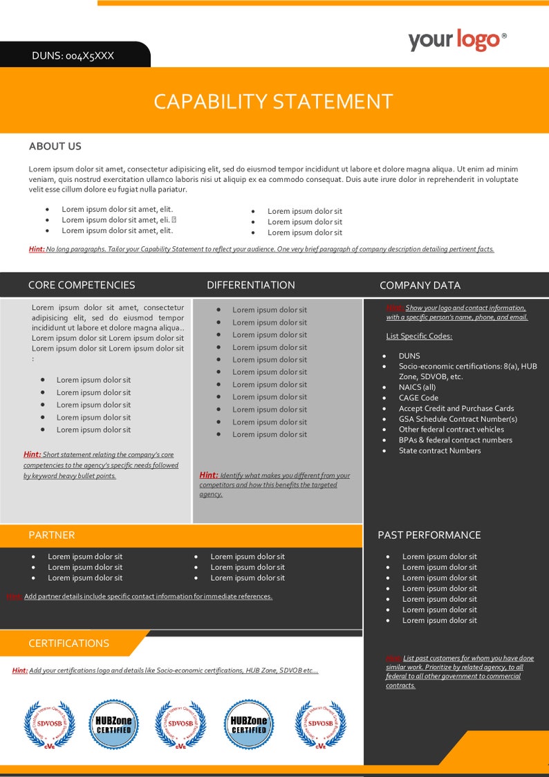 Government Contractor Capability Statement Template | Business ...