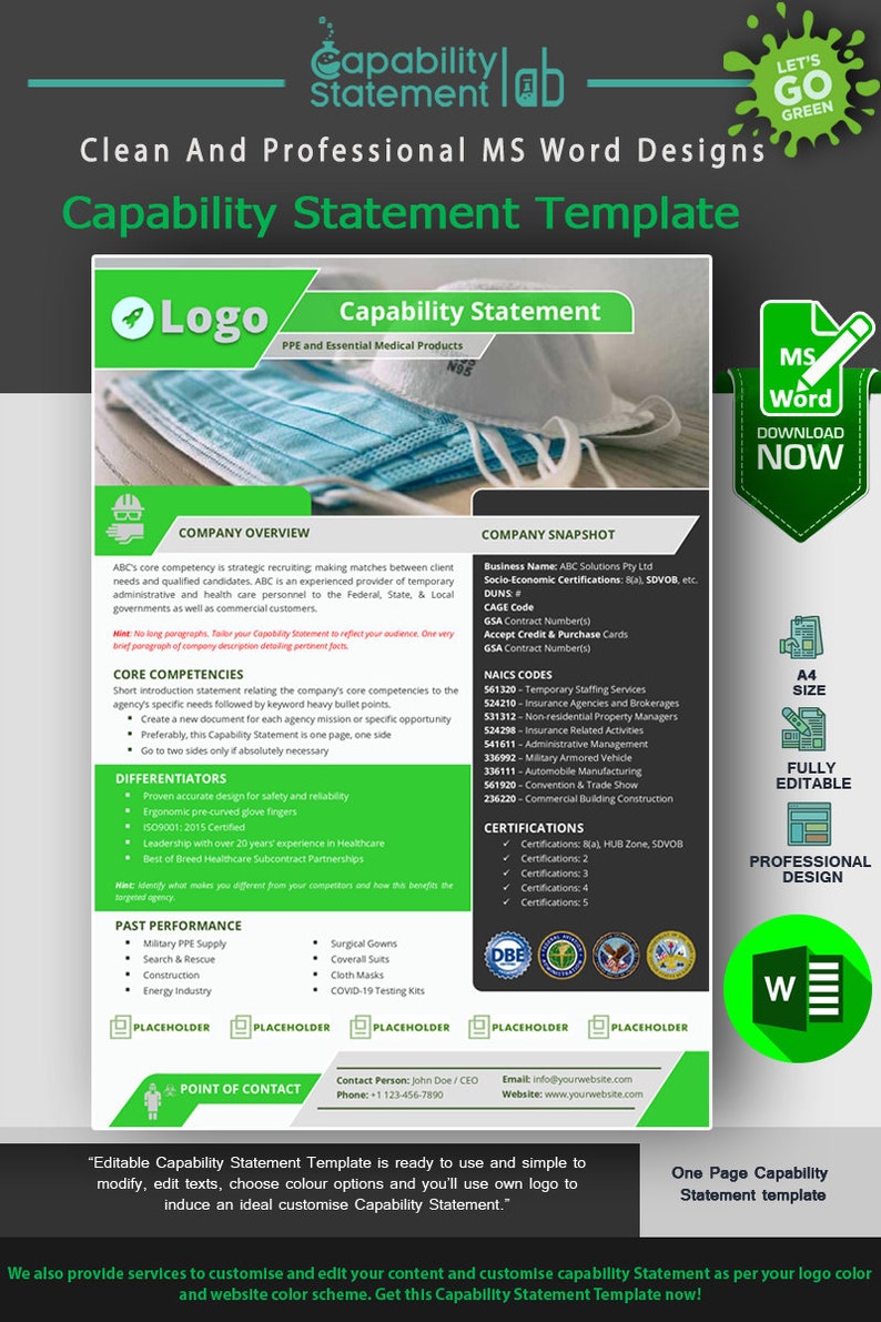 Capability Statement Template for Essential Products | Editable MS Word ...