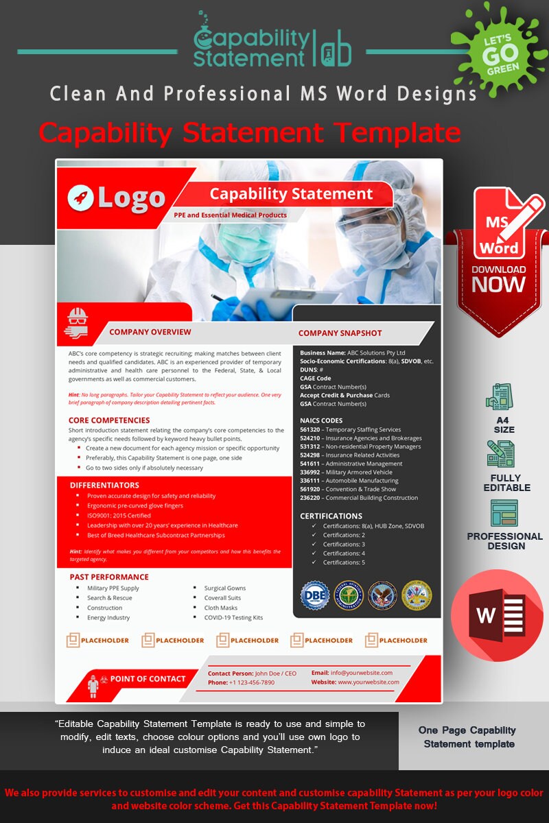 Capability Statement Template for Essential Products | Editable MS Word ...