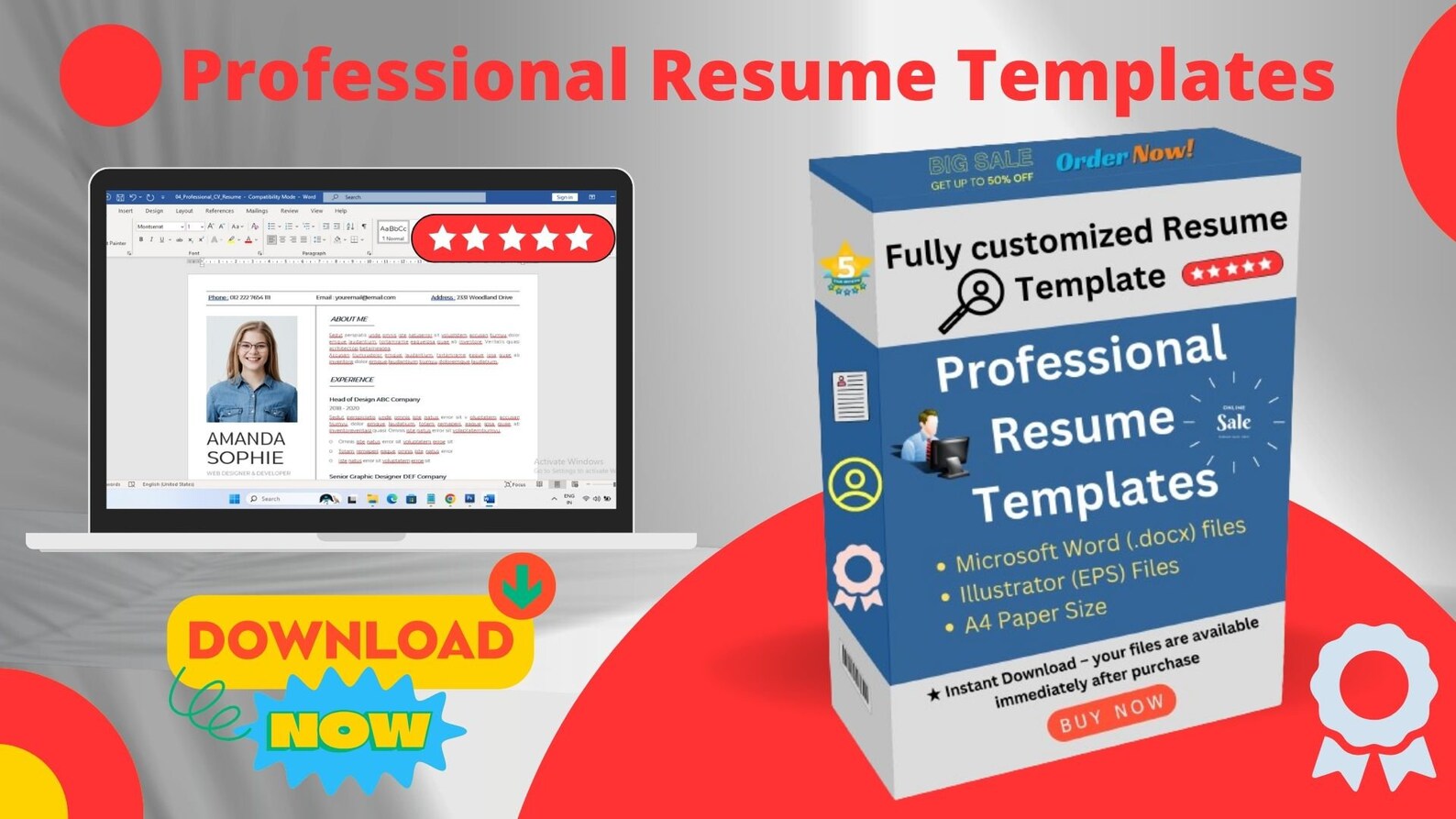 5 Professional Resume BUNDLE! Professional CV Templates Editable Using ...