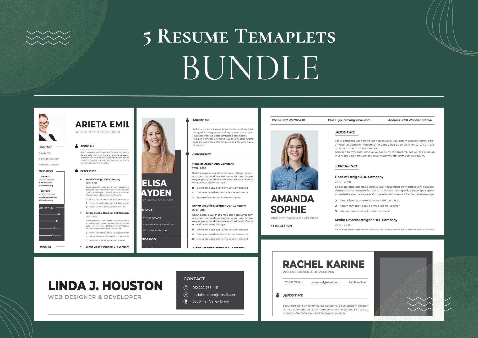 5 Professional Resume BUNDLE! Professional CV Templates Editable Using ...