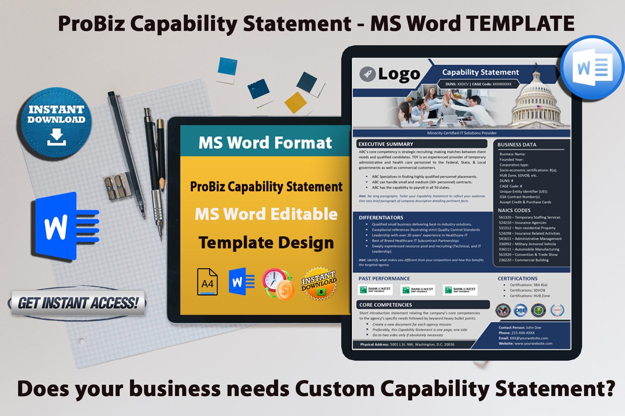 Probiz Capability Statement Template | Editable MS Word | Sam.gov ...