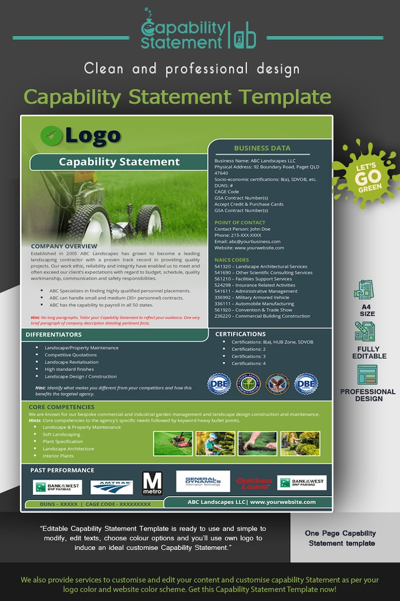 Capability Statement Template for Landscaping Contractors | Editable ...