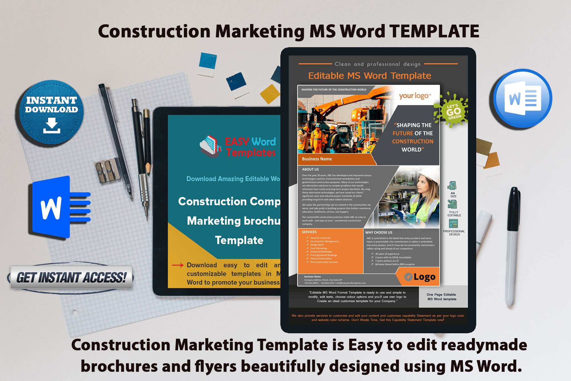 Construction Marketing Template MS Word Template - Etsy