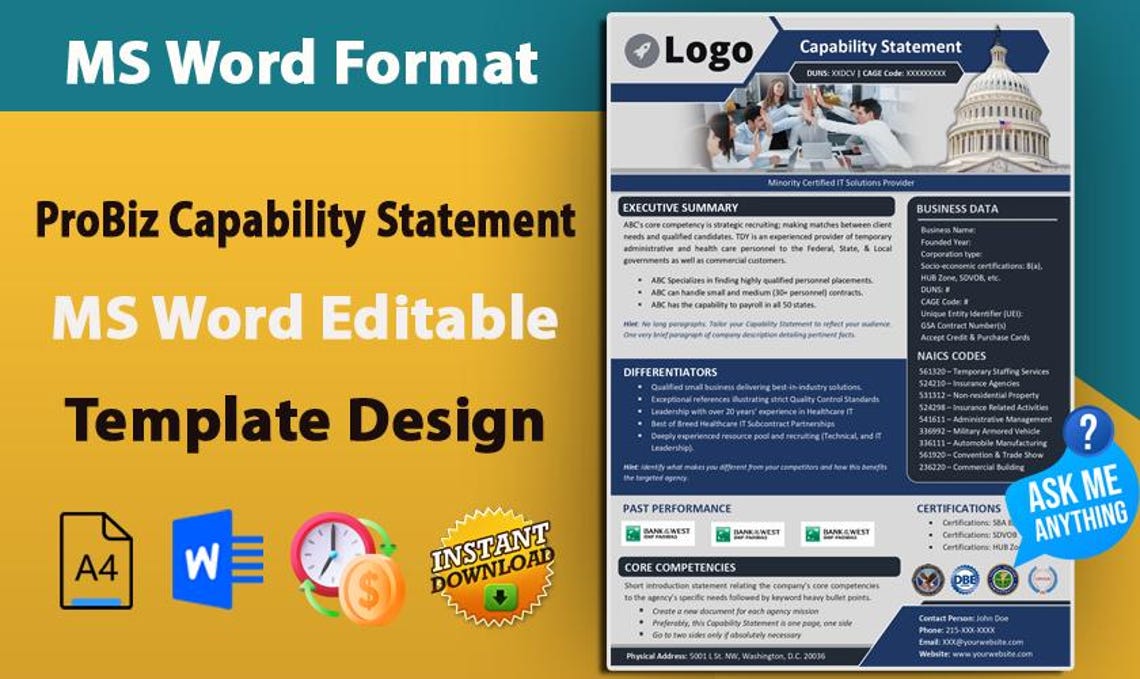 Probiz Capability Statement Template | Editable MS Word | Sam.gov ...