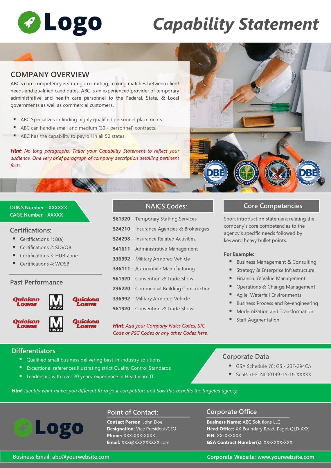 Corporate Capability Statement Template | Editable MS Word Business ...