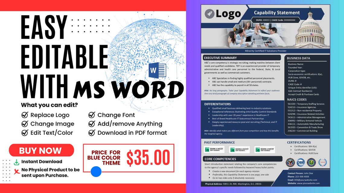 Probiz Capability Statement Template | Editable MS Word | Sam.gov ...