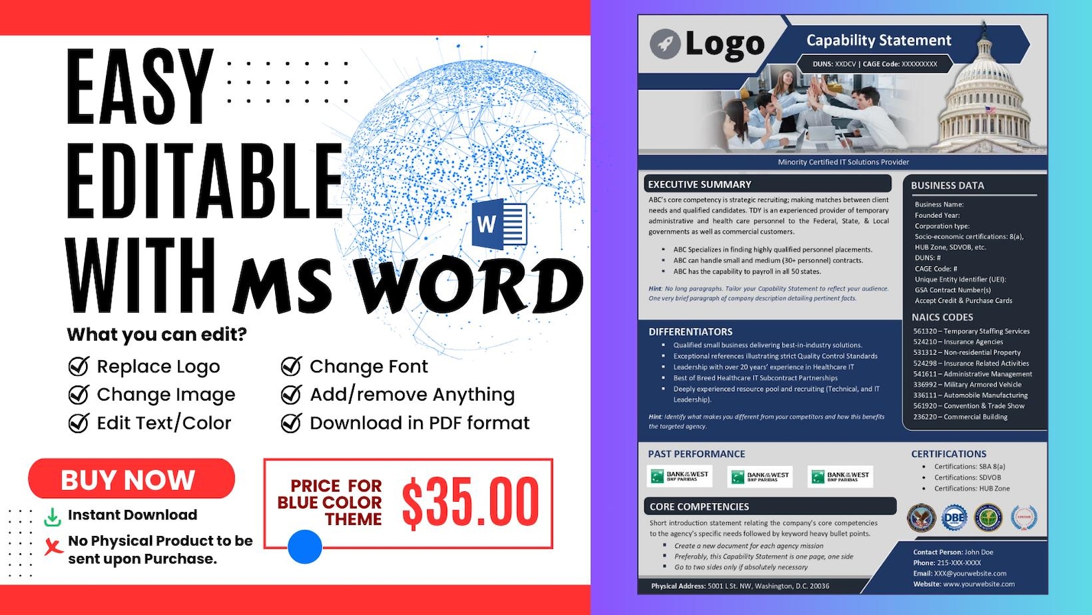 Probiz Capability Statement Template | Editable MS Word | Sam.gov ...