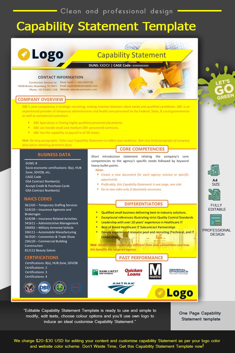Construction Capability Statement Template - Etsy