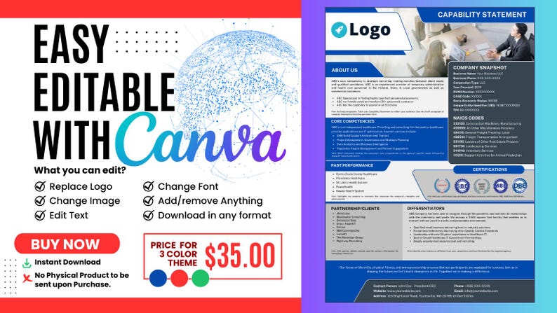 Canva Capability Statement Template: Corporate & Government Contracts ...