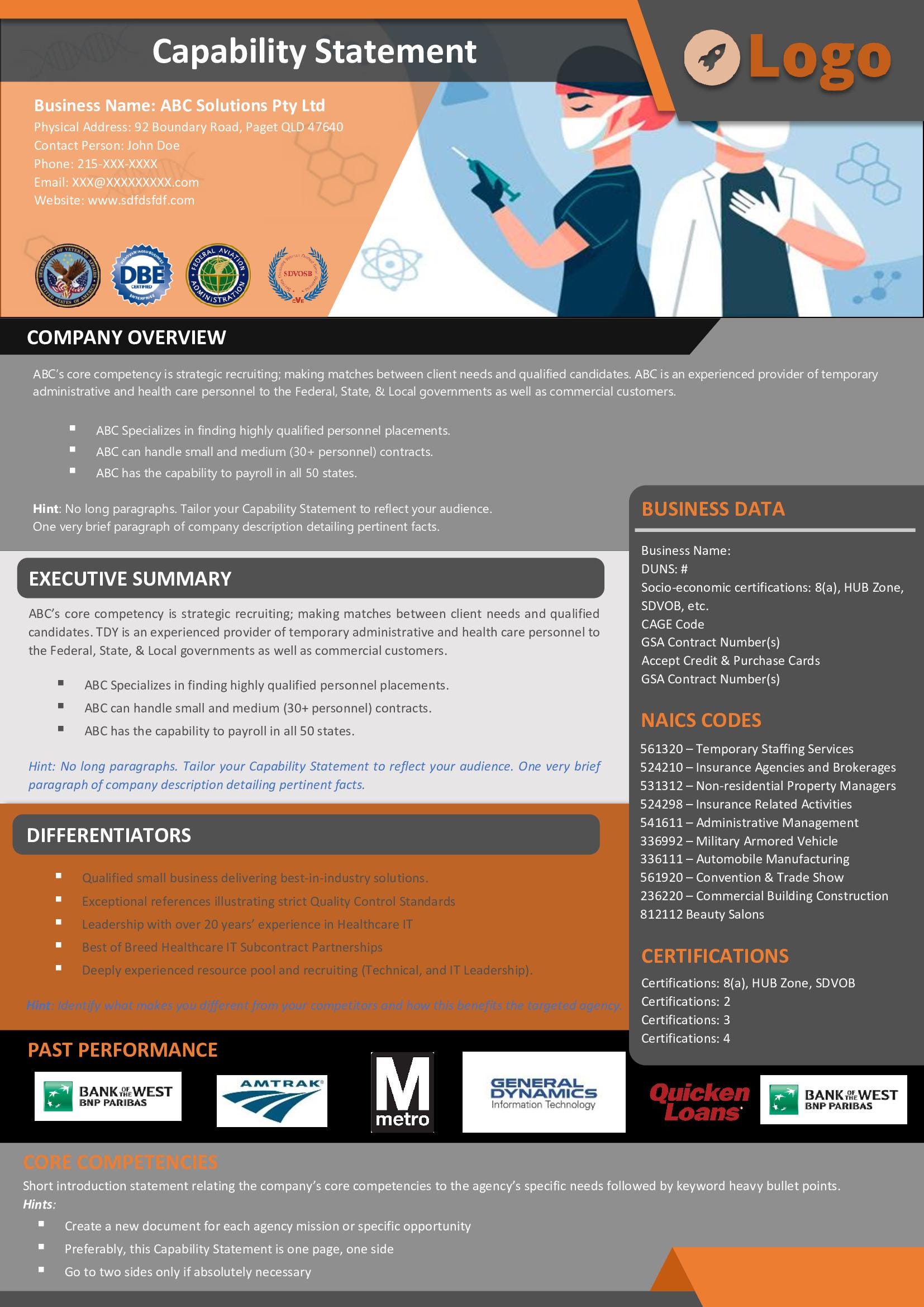 Healthcare Capability Statement Template: Editable MS Word (instant ...