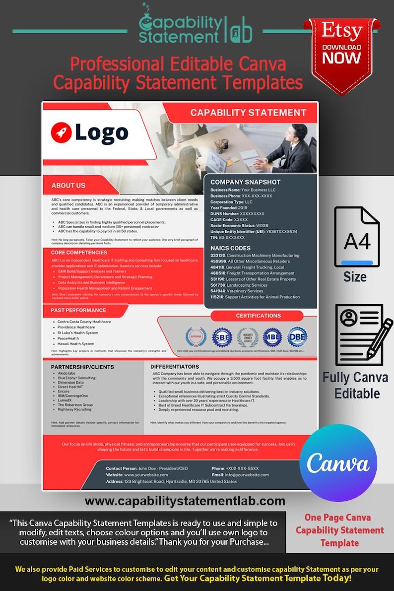 Canva Capability Statement Template: Corporate & Government Contracts ...