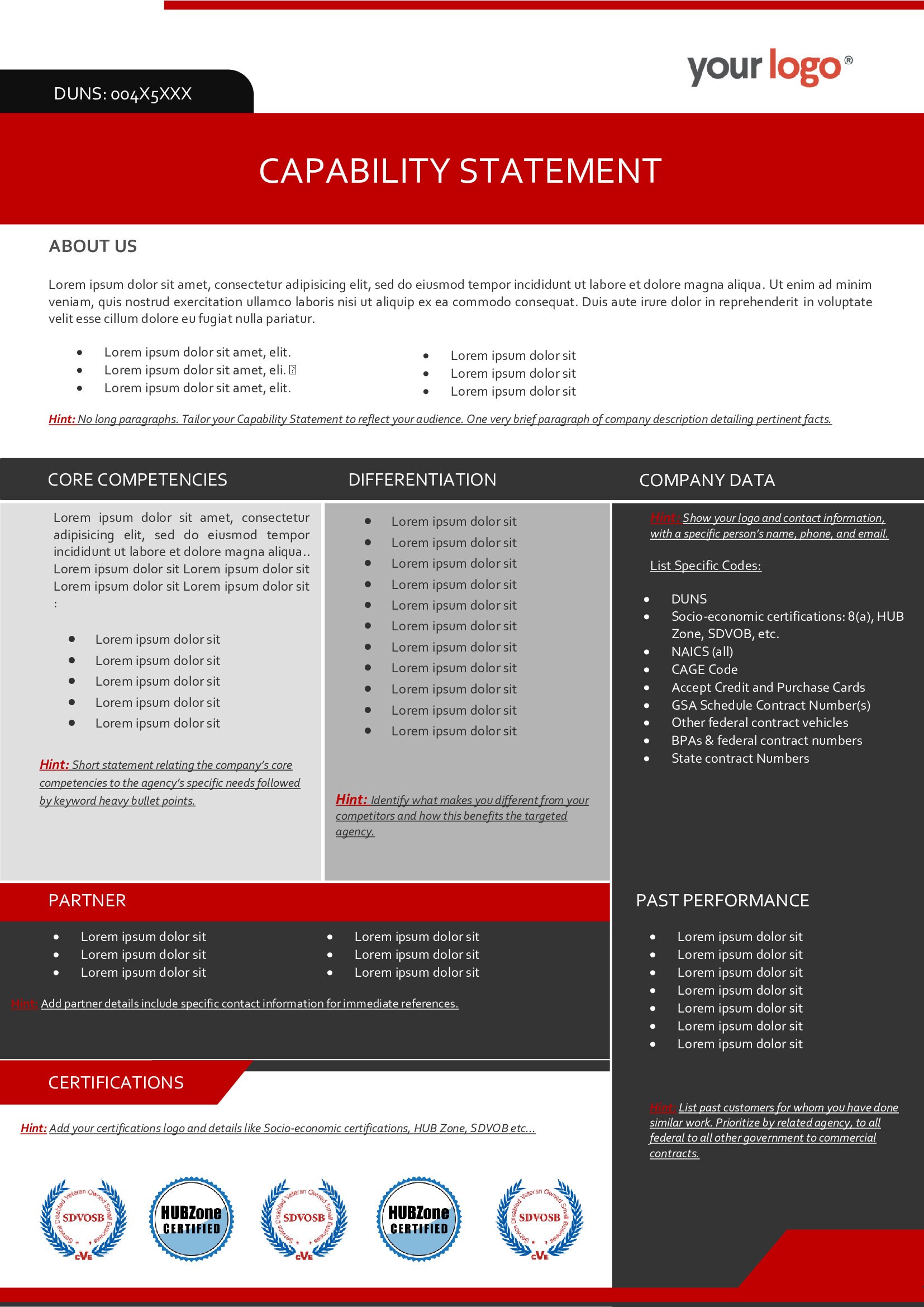 Government Contractor Capability Statement Template | Business ...